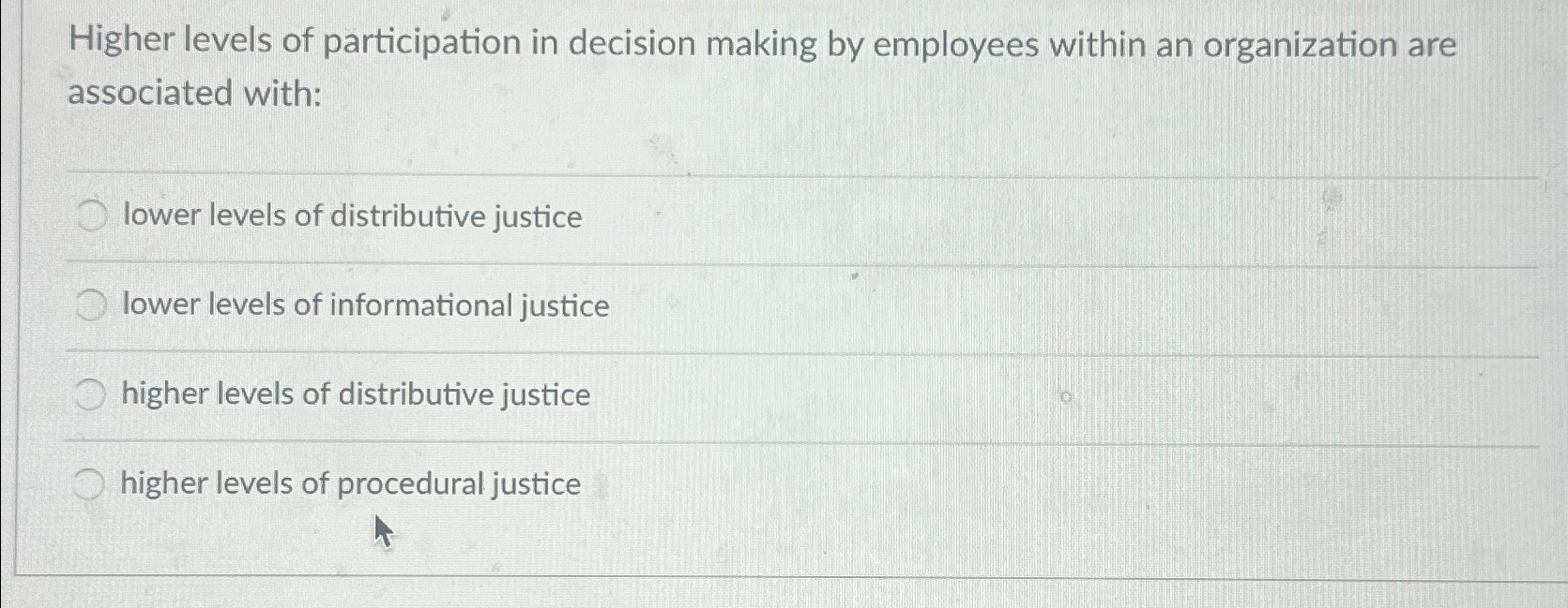 Solved Higher levels of participation in decision making by | Chegg.com