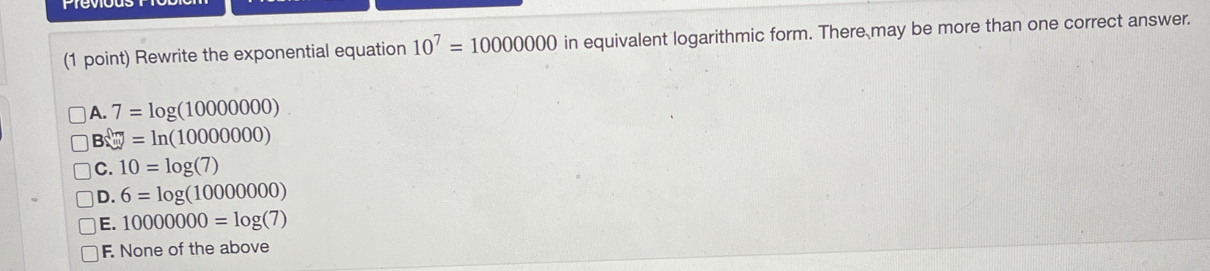Solved (1 ﻿point) ﻿Rewrite the exponential equation | Chegg.com