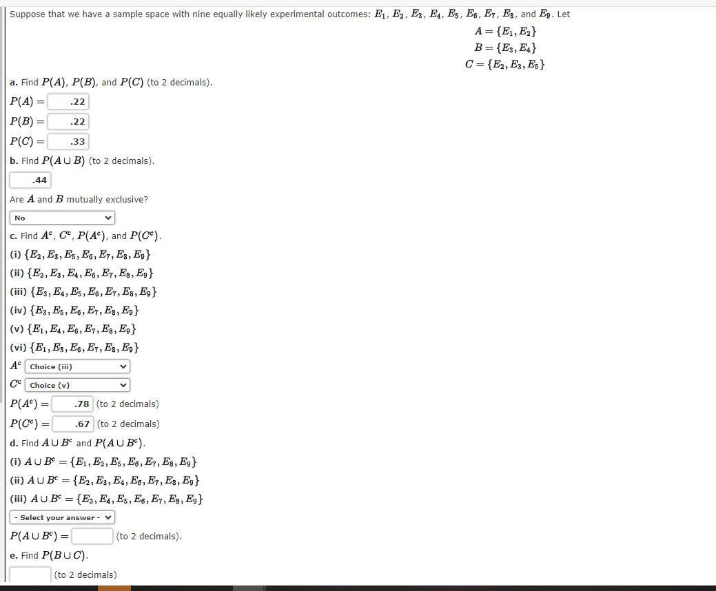 Solved Suppose that we have a sample space with nine equally | Chegg.com