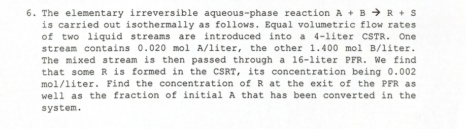 Solved The elementary irreversible aqueous-phase reaction | Chegg.com