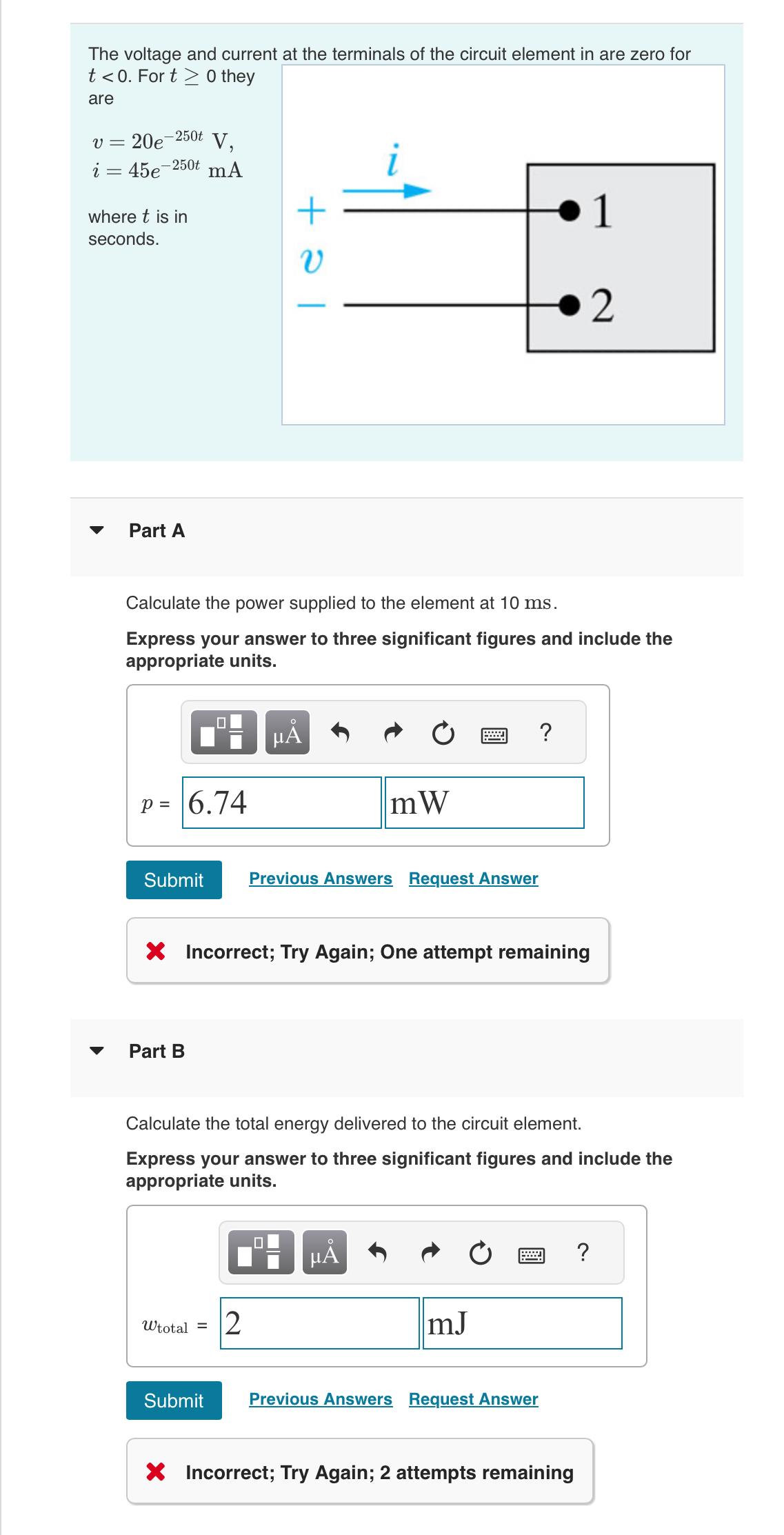 Solved The voltage and current at the terminals of the | Chegg.com