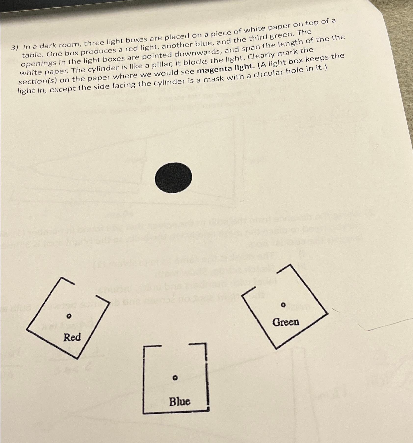 Solved In a dark room, three light boxes are placed on a | Chegg.com