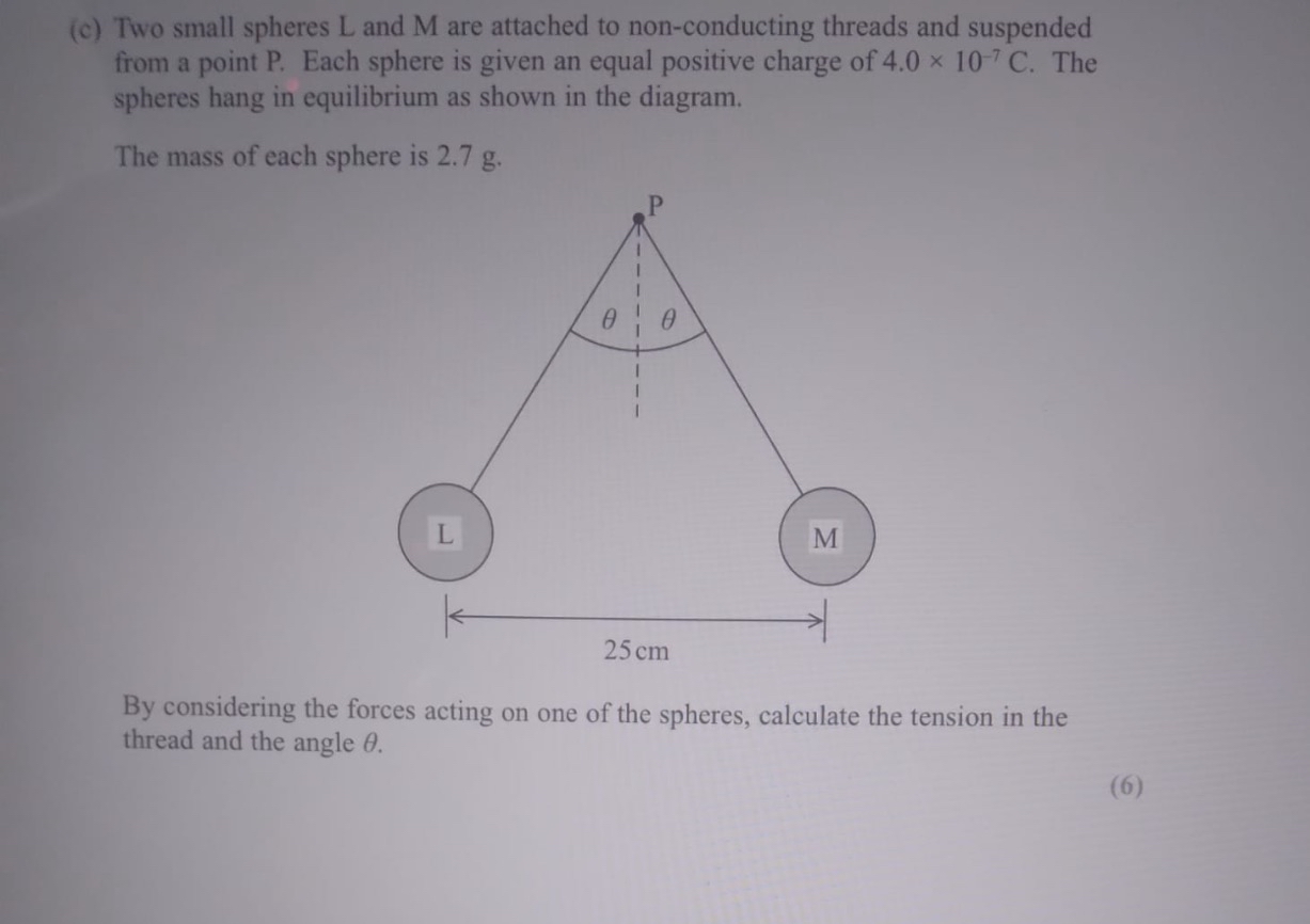 Solved (c) ﻿Two small spheres L and M are attached to | Chegg.com