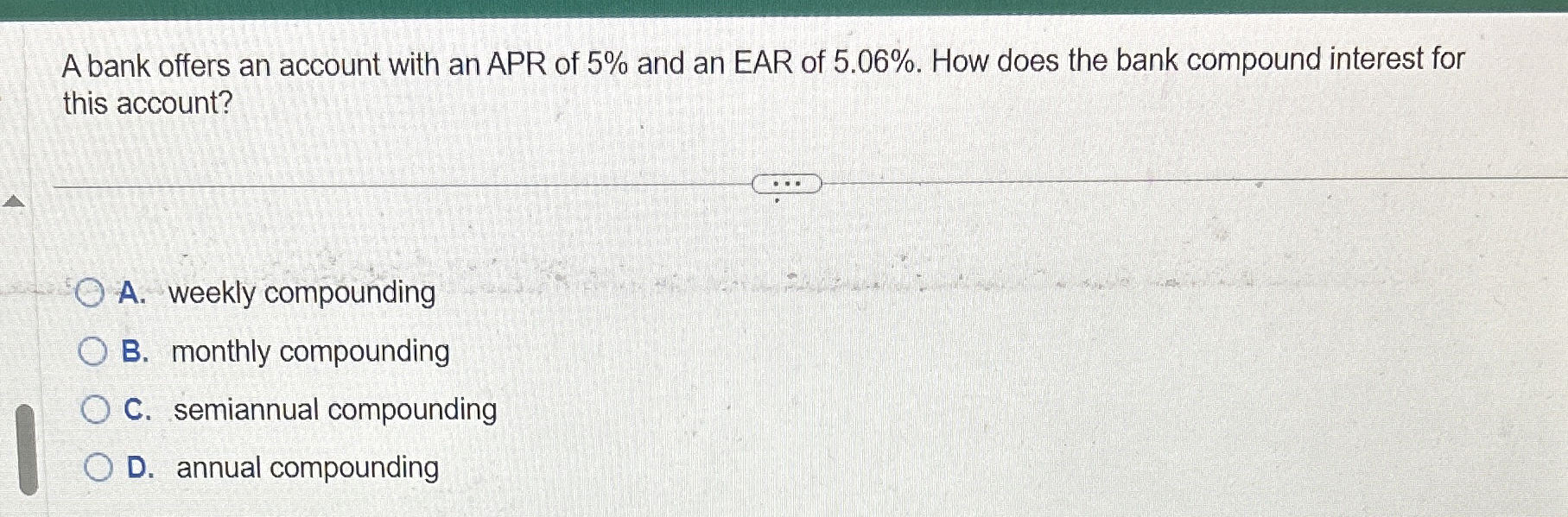 Solved A bank offers an account with an APR of 5% ﻿and an | Chegg.com