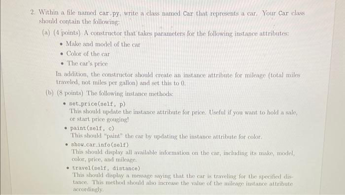 Solved 2. Within a file named car.py, write a class named | Chegg.com