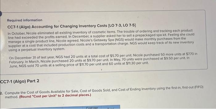 Solved Required information CC7-1 (Algo) Accounting for | Chegg.com