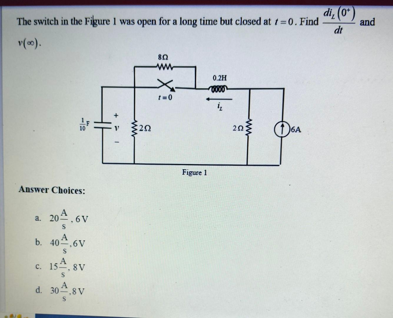 Solved The switch in the Figure 1 was open for a long time | Chegg.com