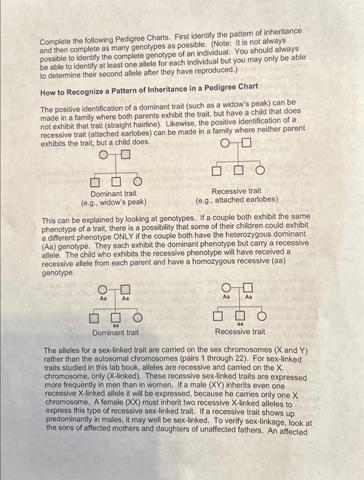 Solved Pedigrees In order to study patterns of human | Chegg.com