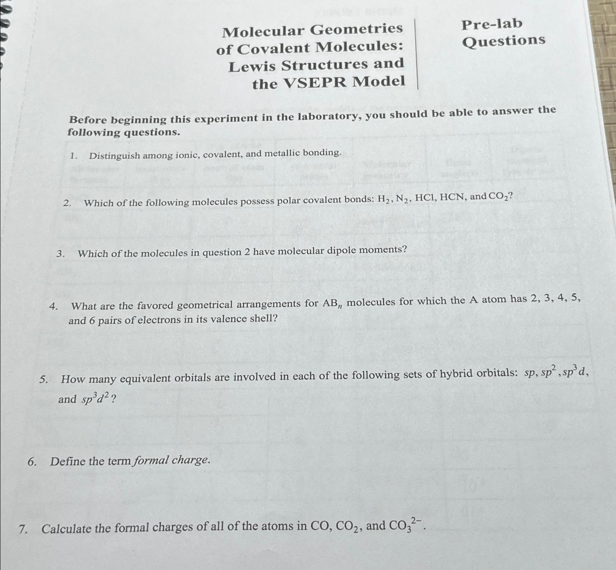 Solved Molecular Geometries of Covalent Molecules: Lewis | Chegg.com