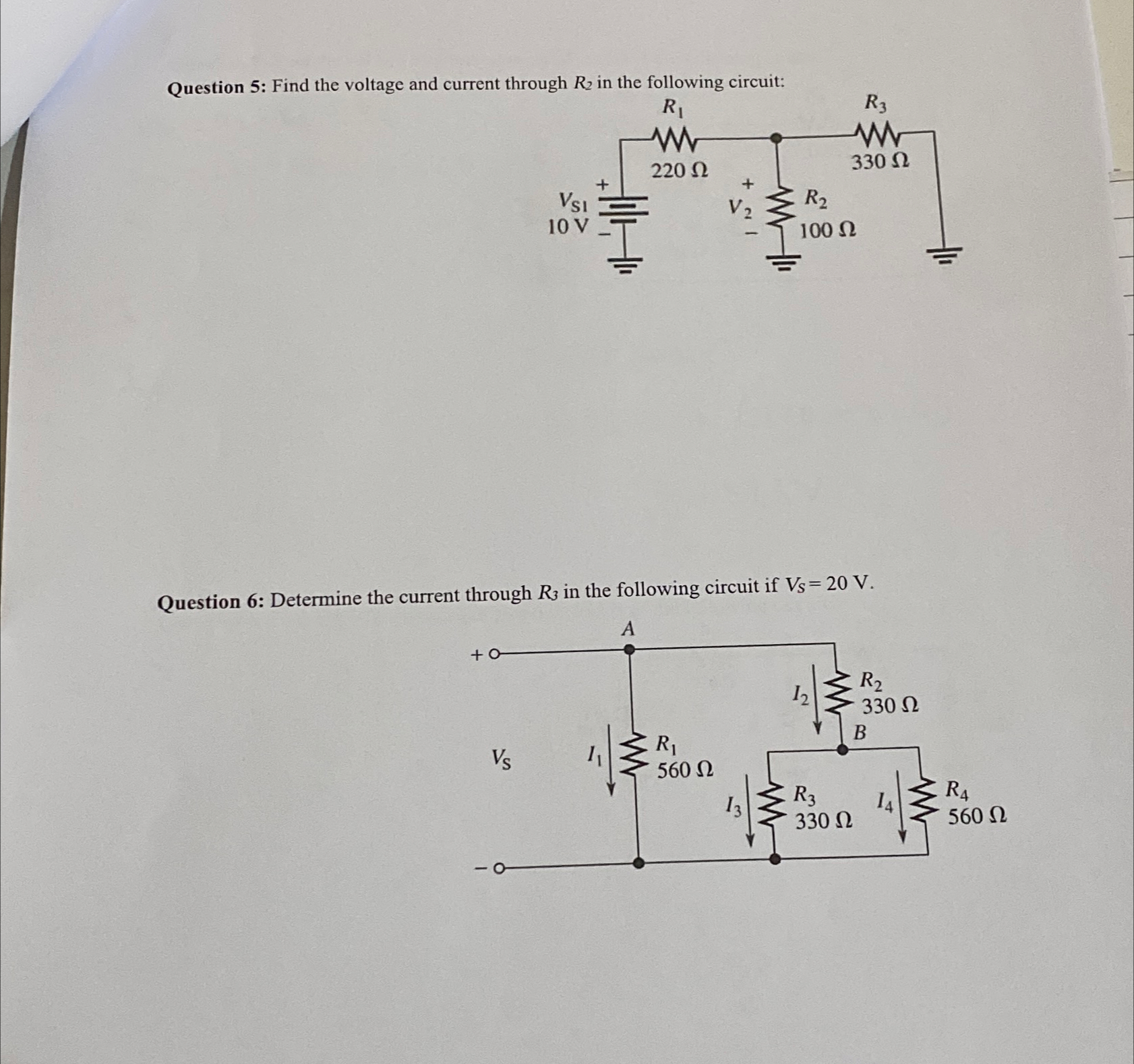 Solved Question 5: Find the voltage and current through R2 | Chegg.com