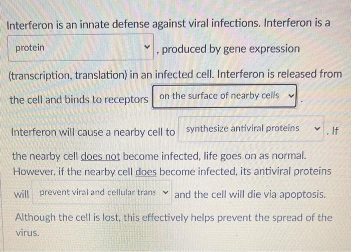 Solved Interferon is an innate defense against viral | Chegg.com