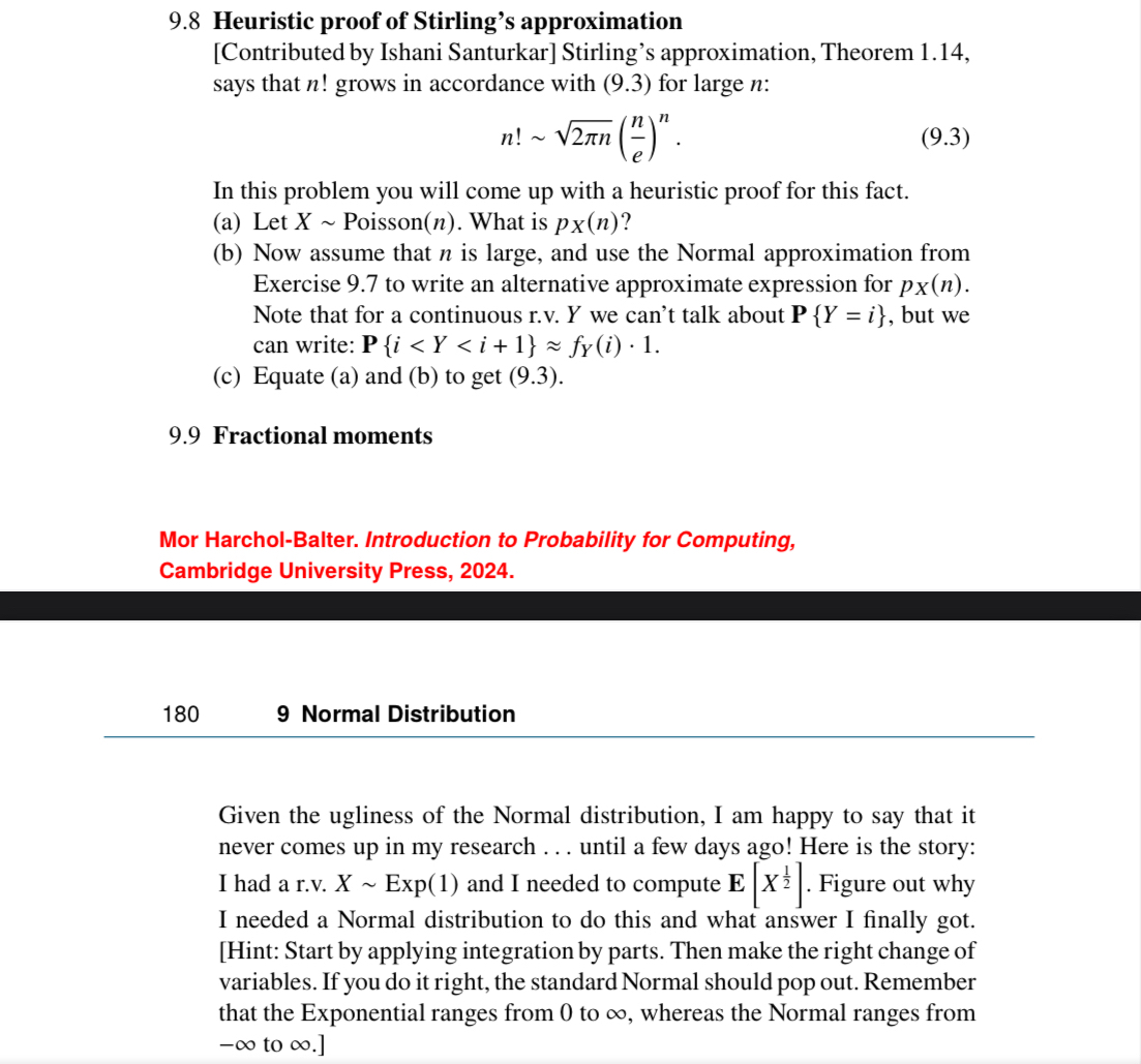 Solved 9.8 ﻿Heuristic proof of Stirling's | Chegg.com