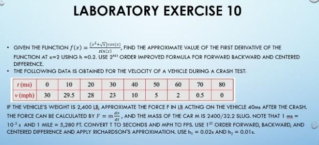 Solved LABORATORY EXERCISE 10 - GIVEN THE FUNCTION | Chegg.com