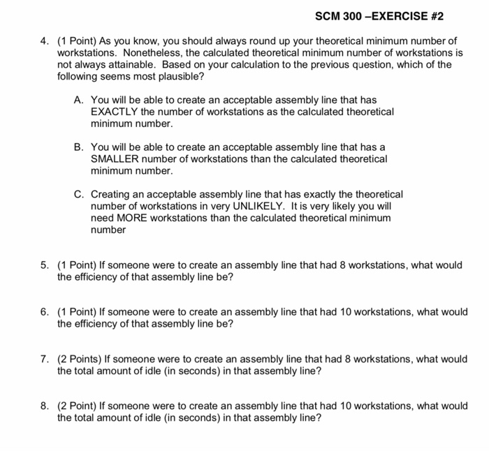 Solved Line Balancing Exercise (20 Points) SCM 300 LINE | Chegg.com
