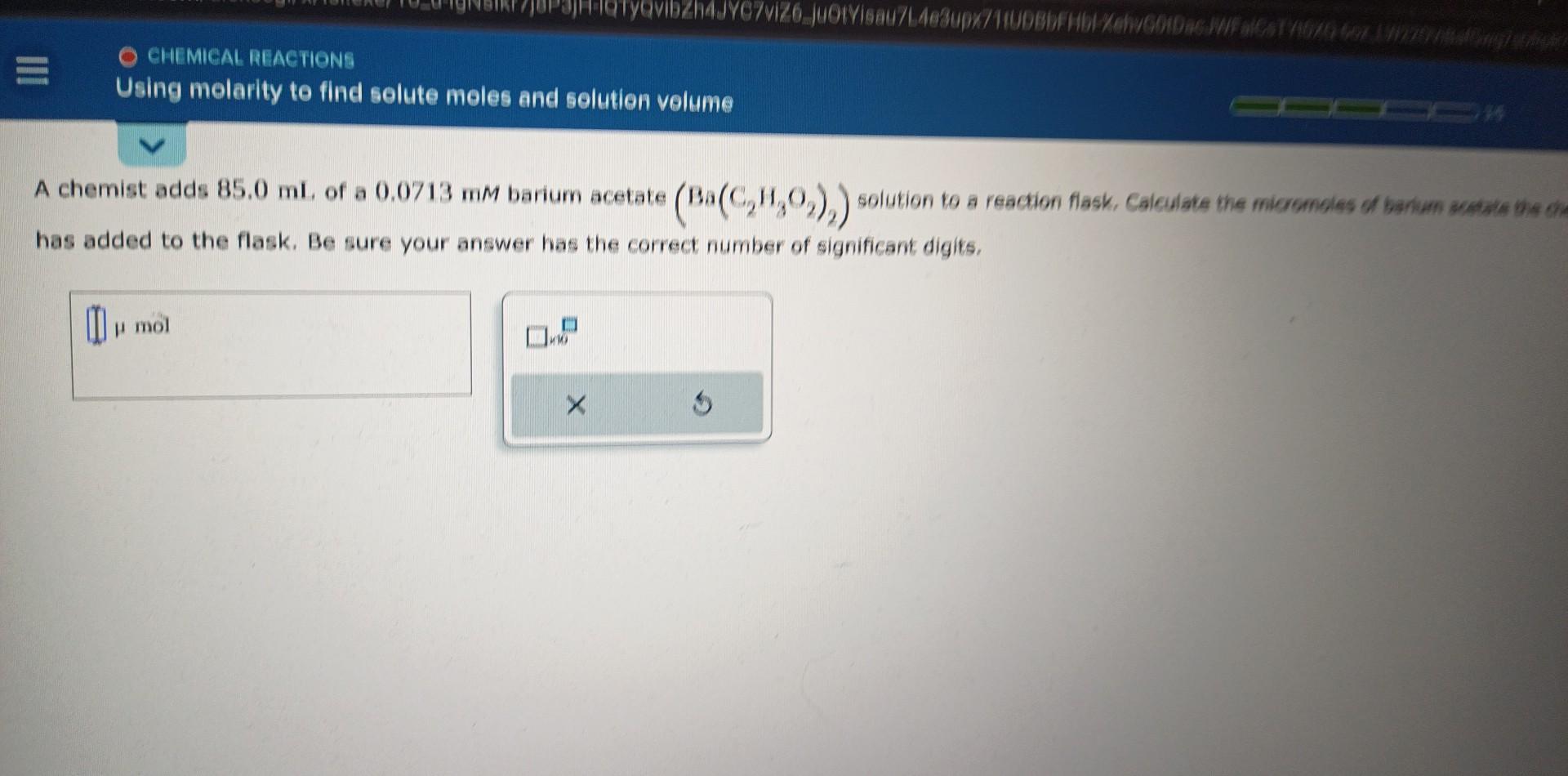 Solved A chemist adds 85.0 mL, of a 0.0713mM barium acetate | Chegg.com