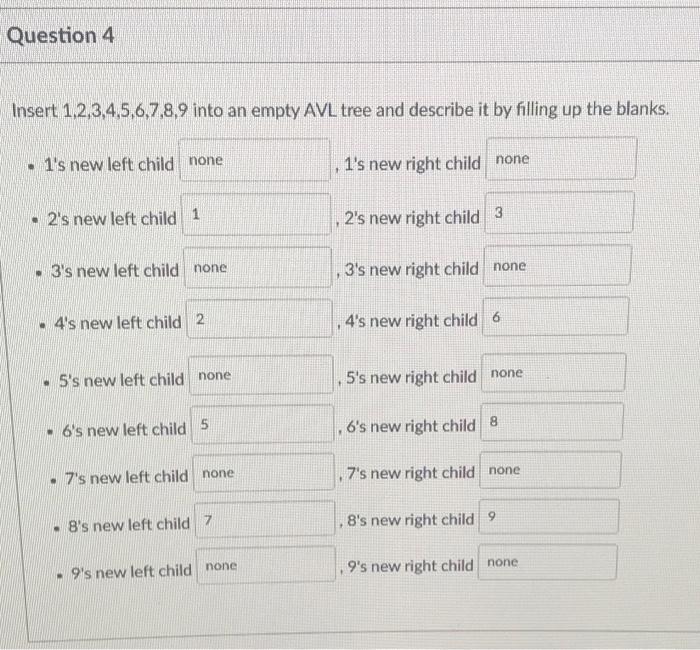 Solved Question 3 5 p Insert the following numbers in the | Chegg.com