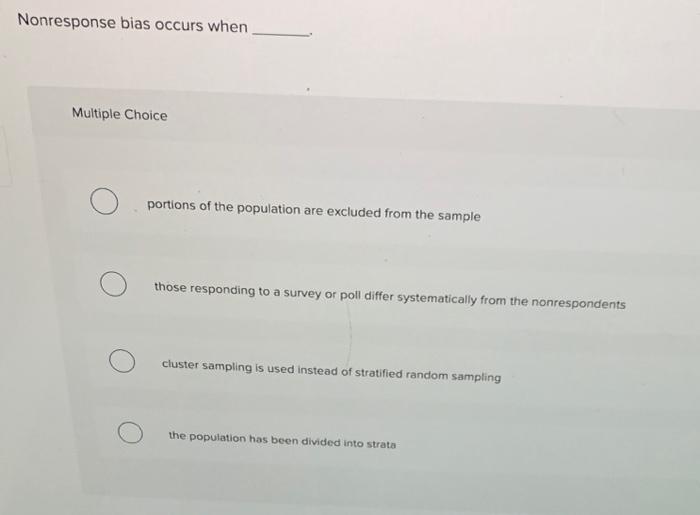 Solved Nonresponse bias occurs when Multiple Choice portions | Chegg.com