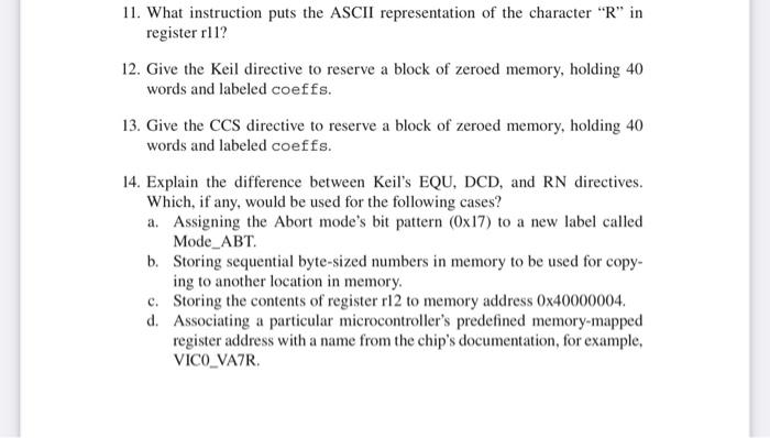 11. What instruction puts the ASCII representation of | Chegg.com