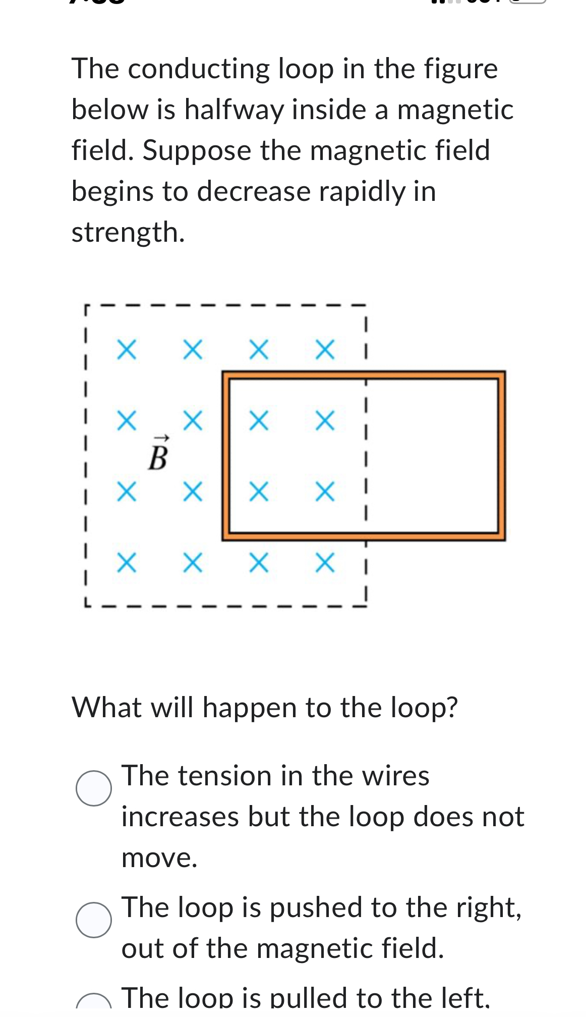Solved The conducting loop in the figure below is halfway | Chegg.com