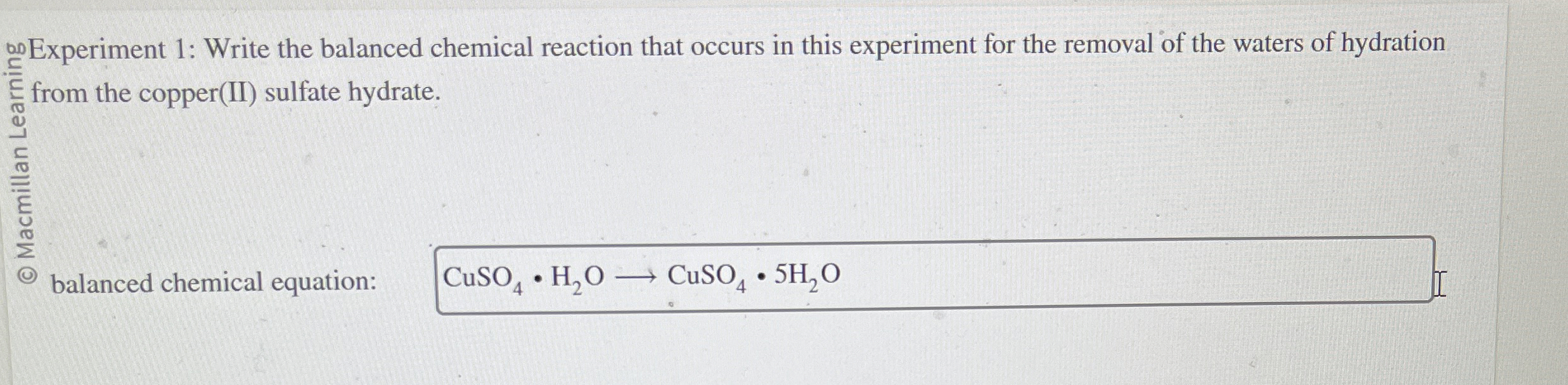 Solved Experiment 1: Write the balanced chemical reaction | Chegg.com