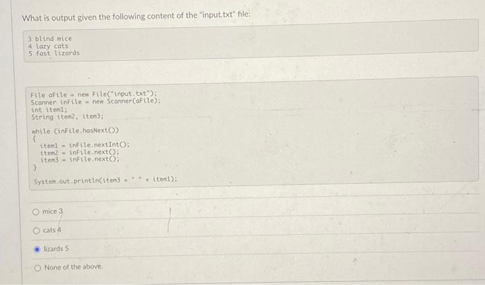 Solved What is output given the following content of the | Chegg.com