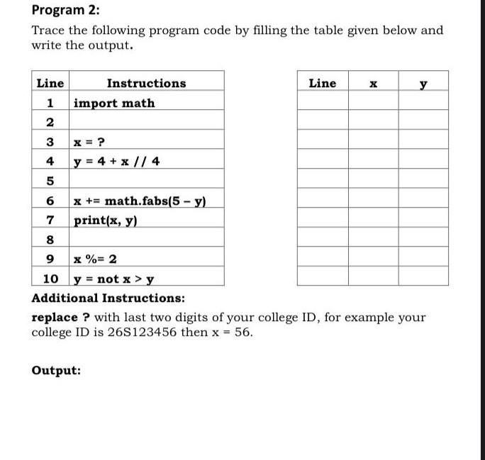 Solved Program 2: Trace the following program code by | Chegg.com
