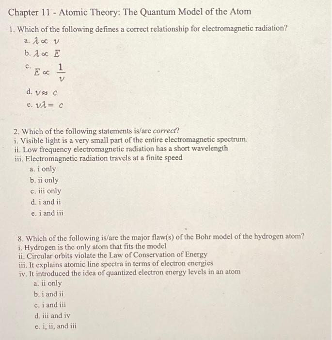 Solved Chapter 11 - Atomic Theory: The Quantum Model of the | Chegg.com