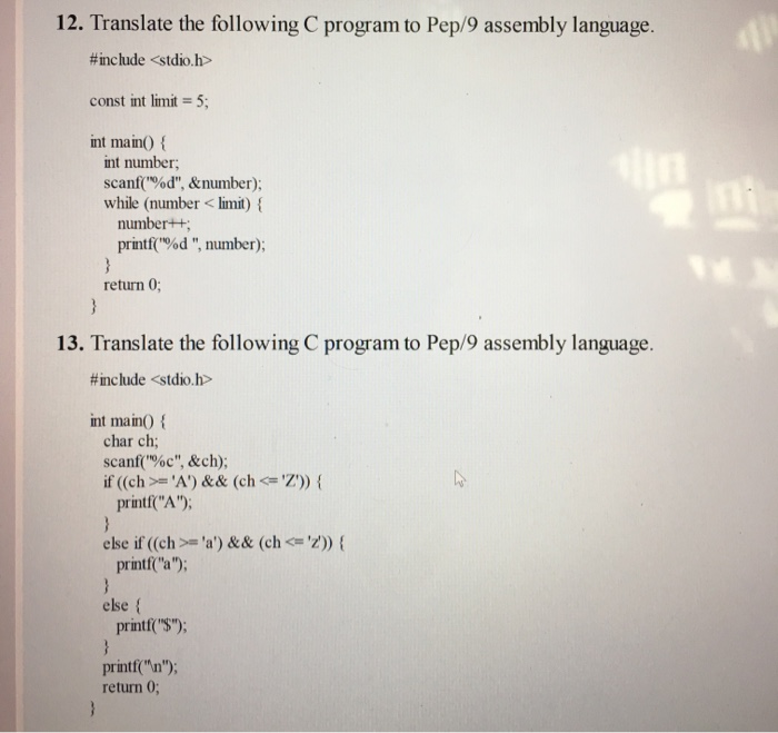 12. Translate the following C program to Pep/9 | Chegg.com