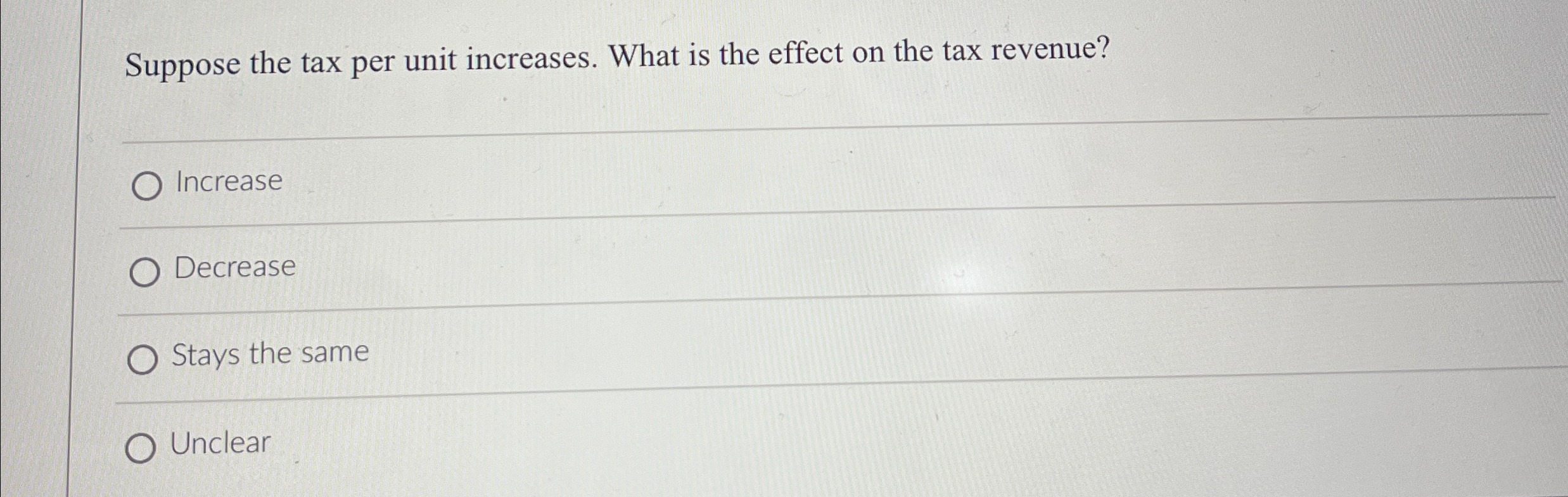Solved Suppose the tax per unit increases. What is the | Chegg.com