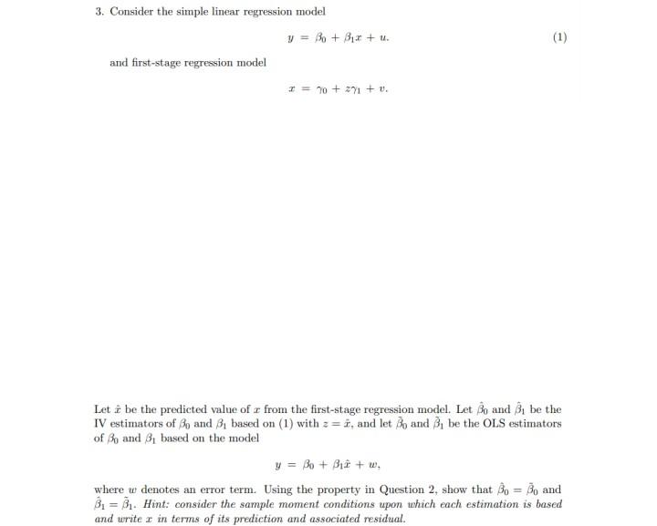 Solved 3. Consider the simple linear regression model | Chegg.com