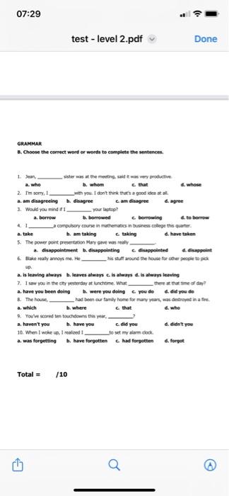 ESL 200 LEVEL TEST TWO: UPPER INTERMEDIATE VOCABULARY | Chegg.com