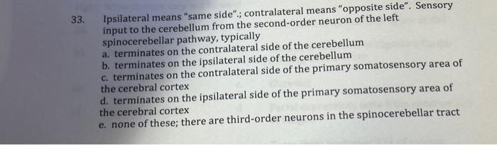 Solved 33. Ipsilateral means "same side".; contralateral | Chegg.com