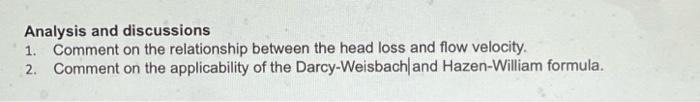 Solved Basic equations Frictional head loss by | Chegg.com