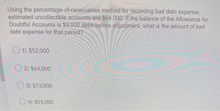 Solved Using the percentage-of-receivables method for | Chegg.com