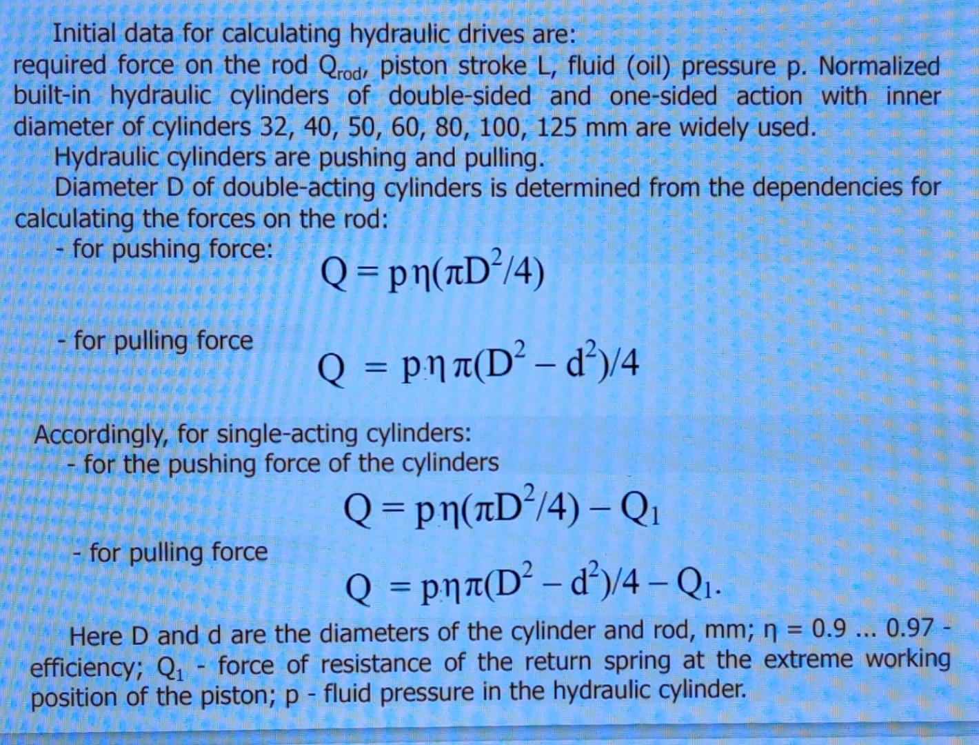 Solved When calculating pneumatic cylinders (pneumatic | Chegg.com