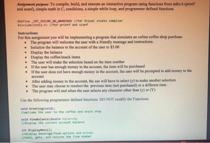 Solved Assignment purpose: To compile, build, and execute an | Chegg.com