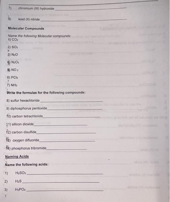 Solved Write the formulas for the following compounds: 1) | Chegg.com