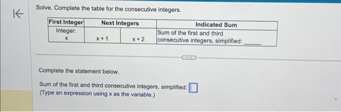 Solved K Solve. Complete the table for the consecutive | Chegg.com
