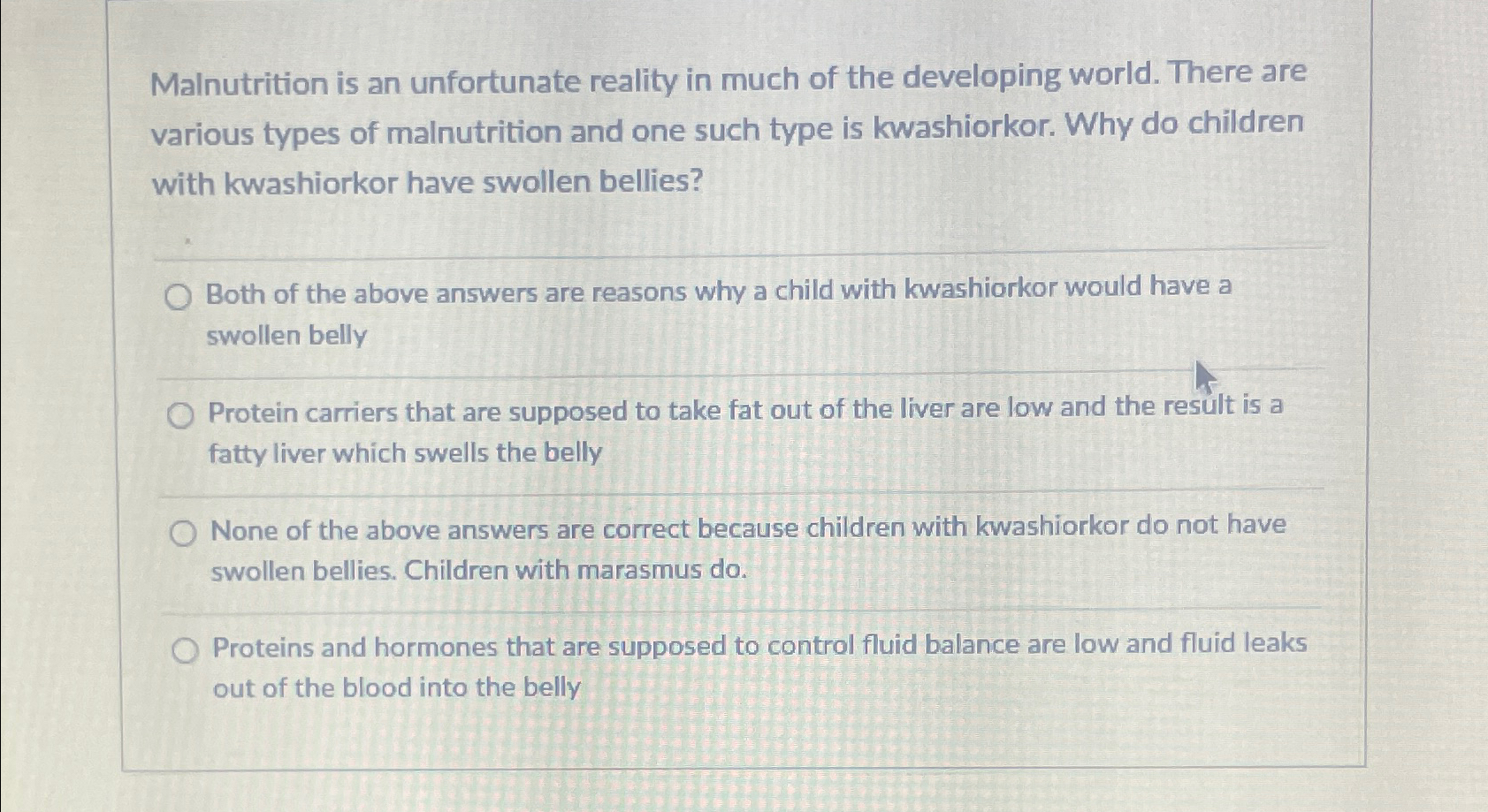 Solved Malnutrition is an unfortunate reality in much of the | Chegg.com