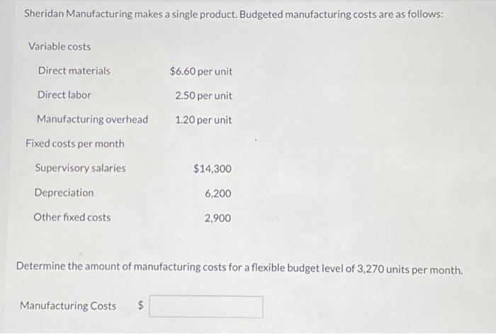 Solved Sheridan Manufacturing makes a single product. | Chegg.com