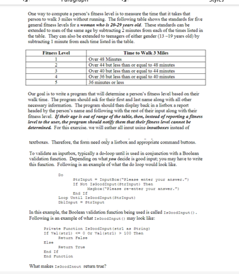 Solved One way to compute a person’s fitness level is to | Chegg.com