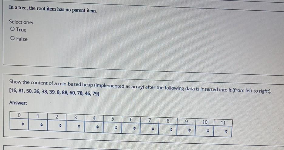 Solved In a tree, the root item has no parent item. Select | Chegg.com