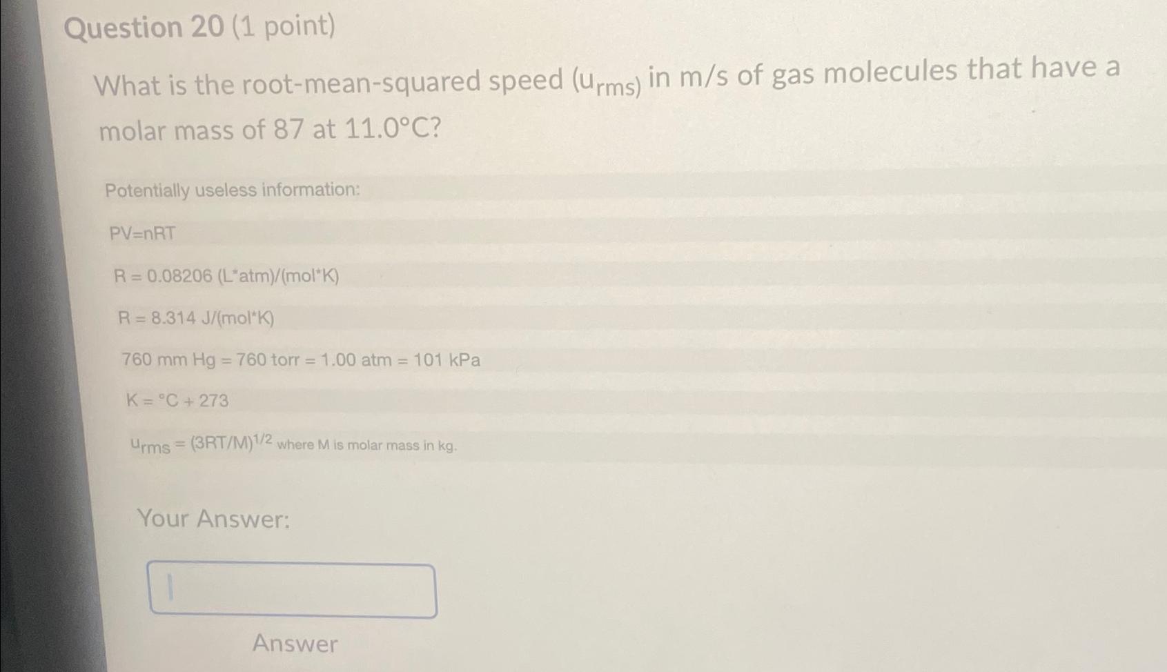 Solved Question 20 (1 ﻿point)What is the root-mean-squared | Chegg.com