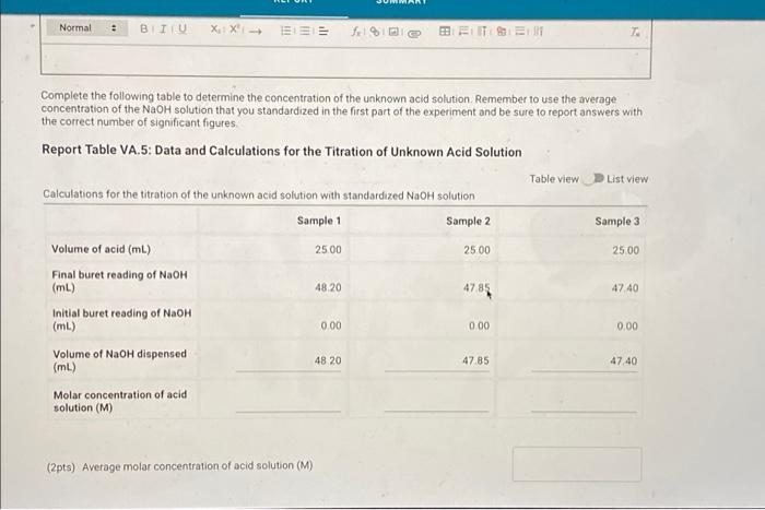 Solved Report Table VA.4: Data and Calculations for the | Chegg.com