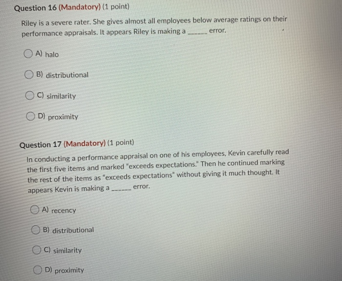 Solved Question 16 (Mandatory) (1 point) Riley is a severe | Chegg.com