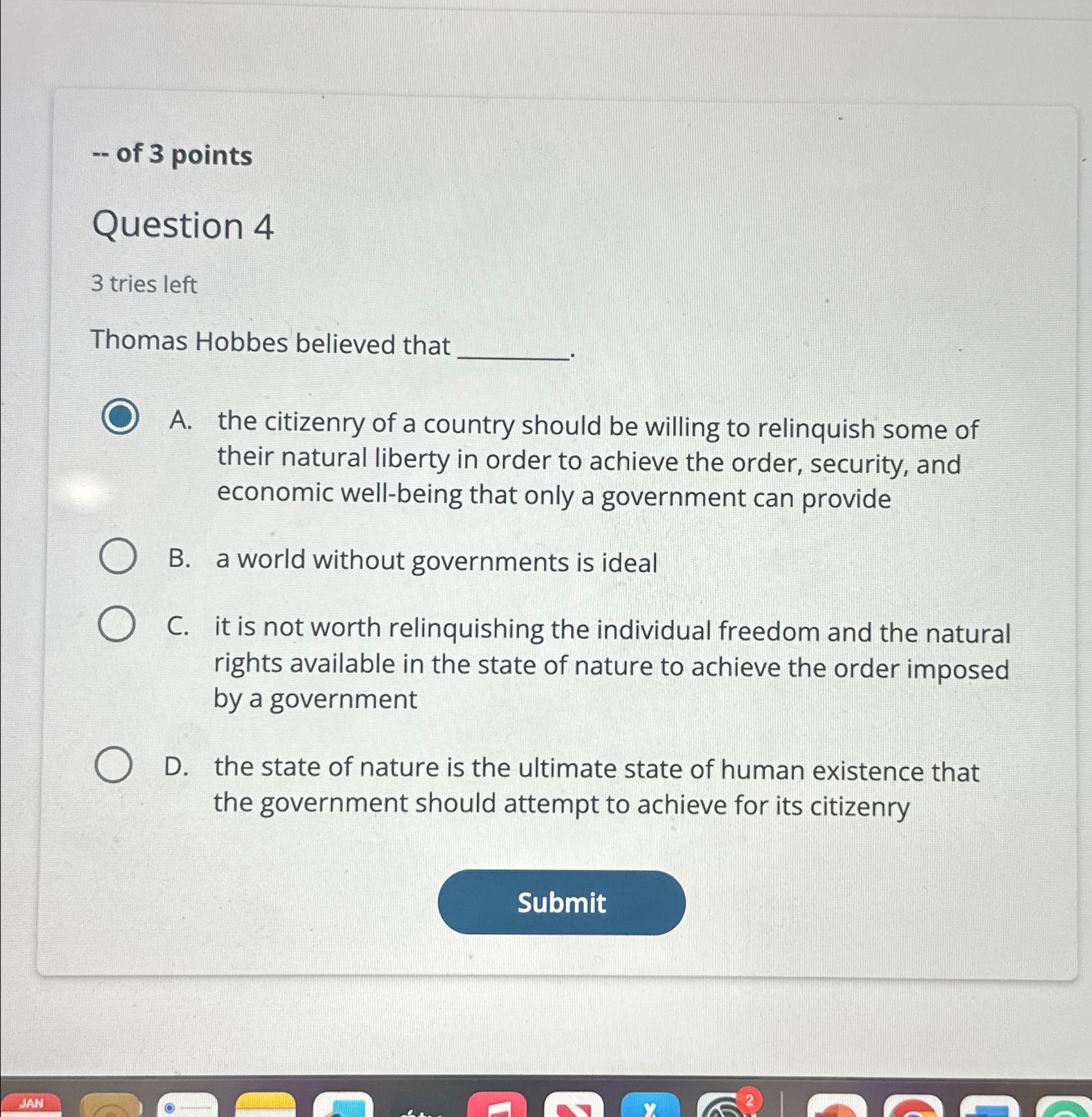 Solved -- ﻿of 3 ﻿pointsQuestion 43 ﻿tries leftThomas Hobbes | Chegg.com