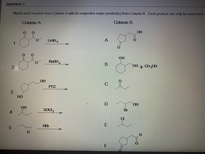 Solved Question 7 Match each reaction from Column A with its | Chegg.com