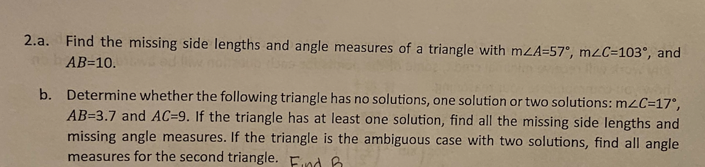 Solved 2 A ﻿find The Missing Side Lengths And Angle