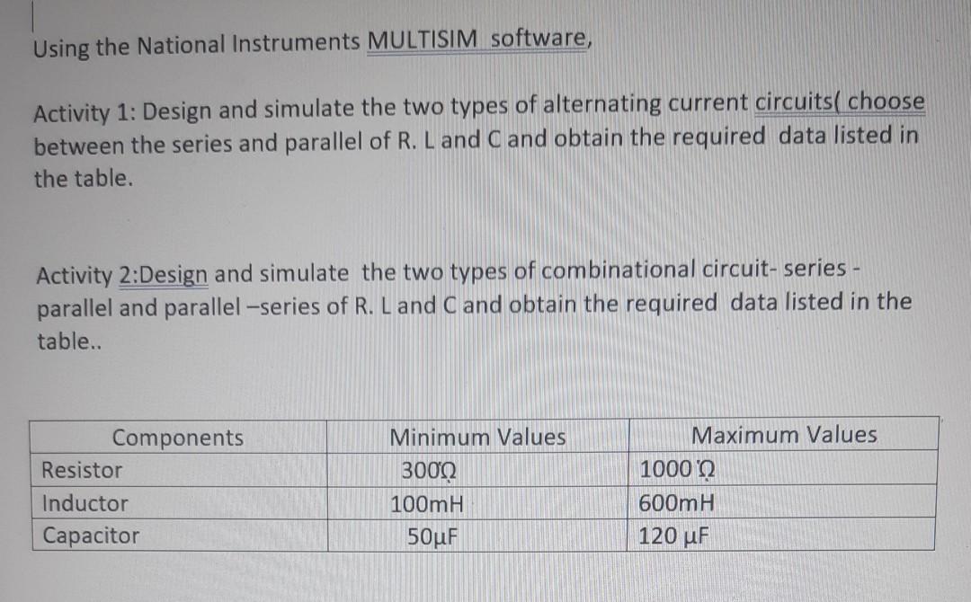 Solved Using the National Instruments MULTISIM software, | Chegg.com