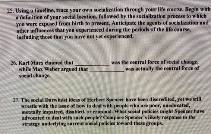 Solved 25. Using a timeline, trace your own socialization | Chegg.com